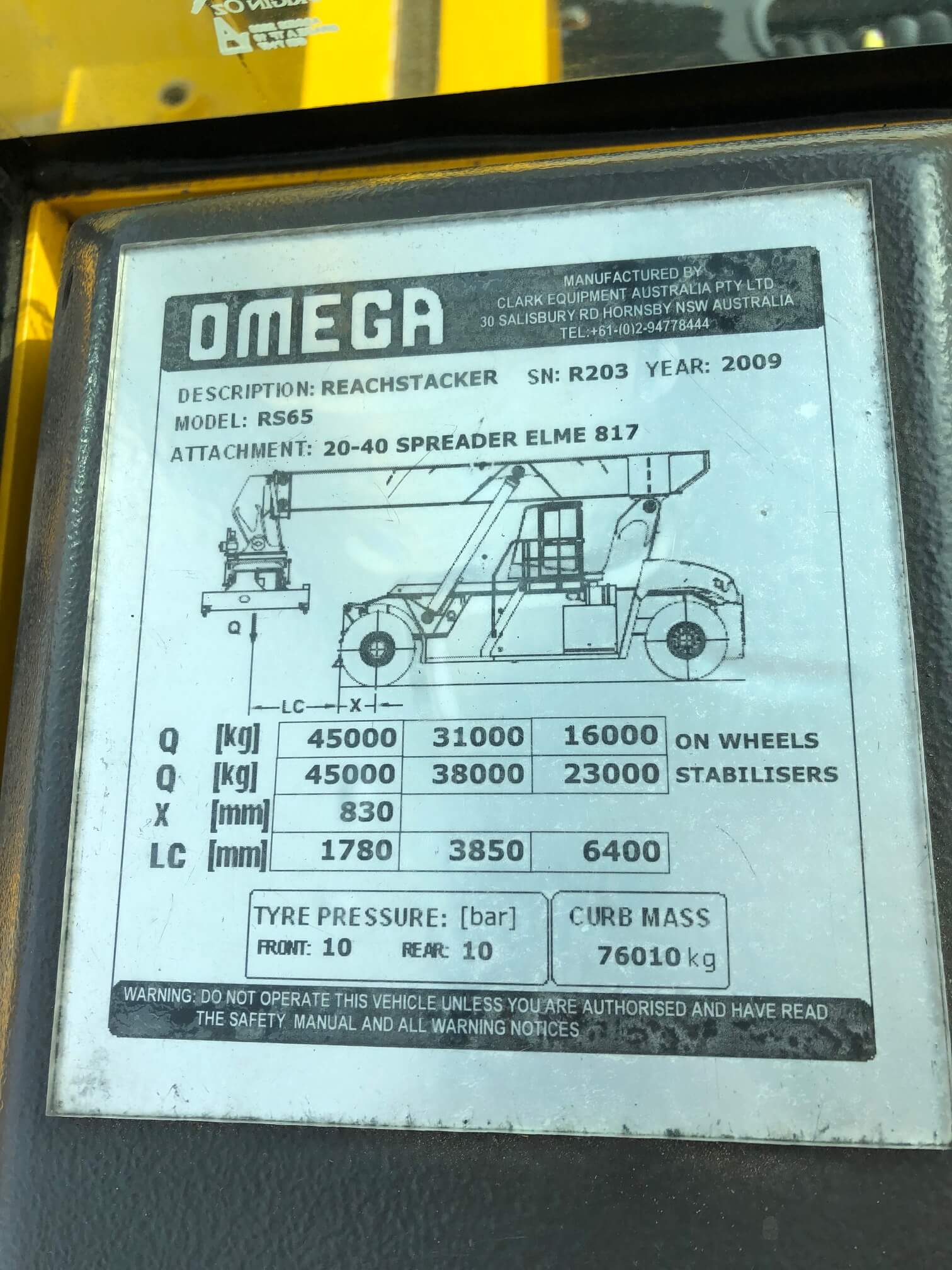 2009 Omega Reach RS65 Reach Stacker - Lift Equipt